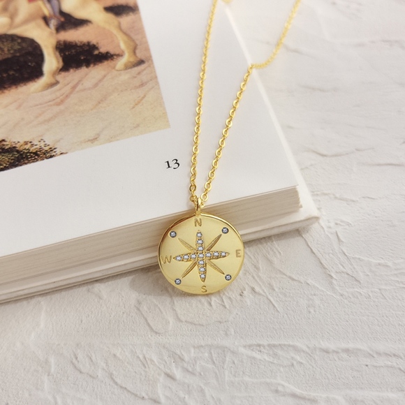 HH | Jewelry | Golden Compass Necklace 8k Gold Filled Silver | Poshmark